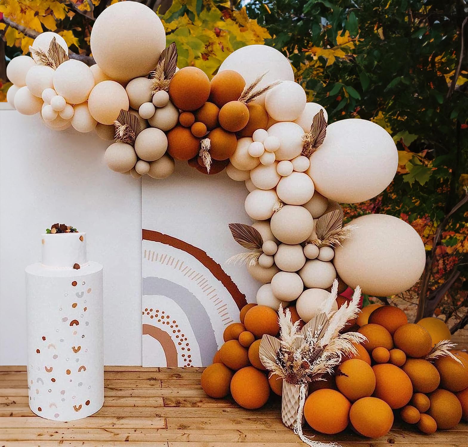 142Pcs Double-Stuffed Burnt Orange Balloon Garland Arch Kit Rust Balloon Fall Balloon Garland Double Layer Matte Cream Peach Apricot Balloons Set for Wedding Birthday Baby Shower Party Decoration