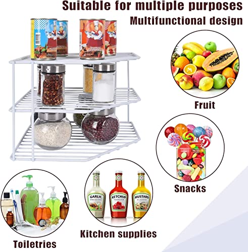 AKAZA 3-Tier Corner Shelf Counter and Cabinet Organizer - Cabinet Storage Shelf Rack, Shelves,Kitchen Counter and Cabinet Shelf, Storage Rack Organizer for Kitchen, Fridge,, Bathroom Cupboard (White)