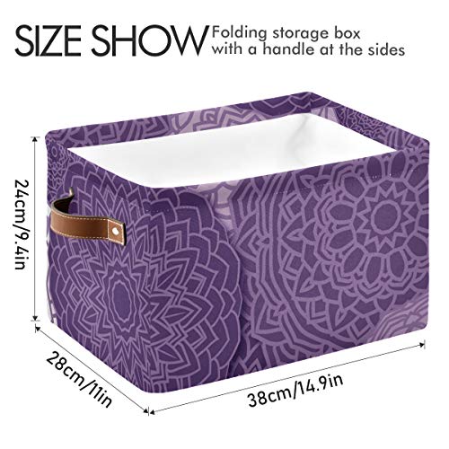 KEEPREAL Large Storage Basket Bin Purple Mandala Boho Storage Cube Box Foldable Canvas Fabric Collapsible Organizer with Handles for Home Office Closet