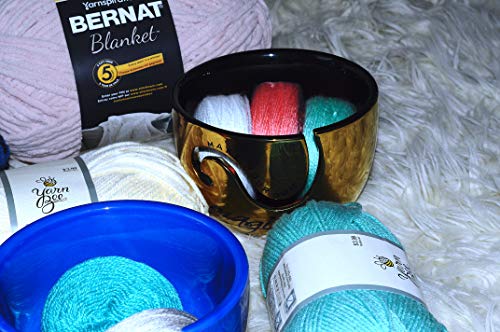 Ceramic Yarn Bowl for Crochet and Knitting Accessories - Best Yarn Holder - Fits Extra Large Yarn Ball or 4 to 5 Small Balls - for Knitters and Crocheters 6.5ββ x 4.5" (Gold/Black)