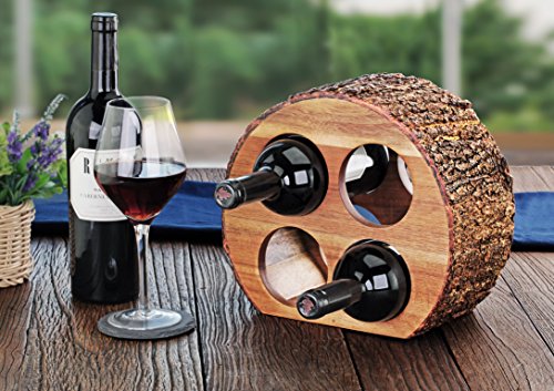 Artaste 48537 Acacia Wood Countertop Wine Rack with Natural Bark, 4-Bottles
