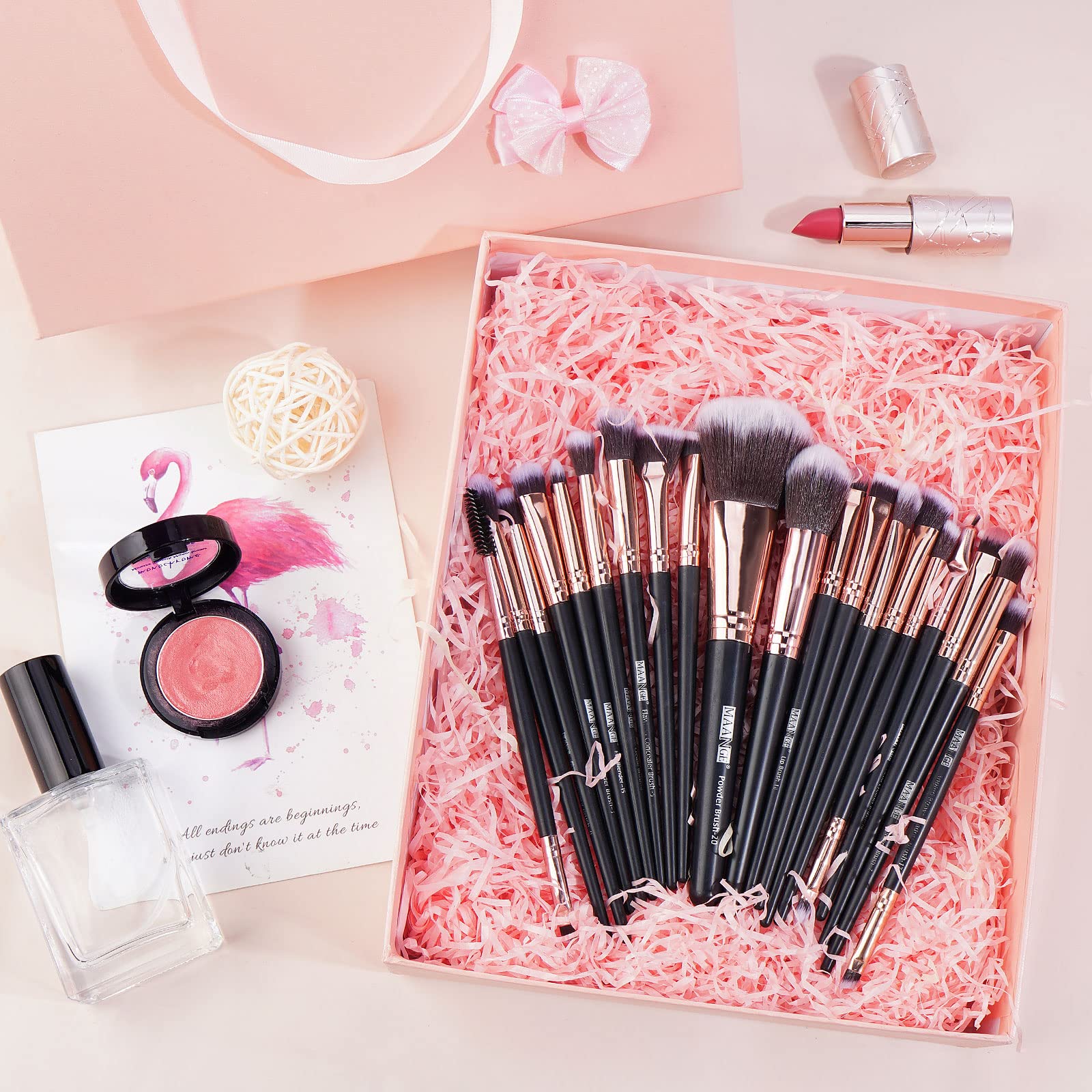 Makeup Brushes Set, 20 Pcs Professional Travel Make Up Brushes, Foundation Eyeshadow Blush Brush, Kabuki Blending Concealers Face Powder Eye Makeup Brush Sets(Black Gold)