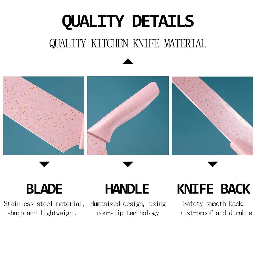 Colorful Kitchen Knife Set, 7 Pieces Sharp Kitchen Knives Set Including Cuchillos, Scissors, Peelers, Cutting Board - Stainless Steel Blade Knife for Slicing, Paring, Chopping, Cooking Knife