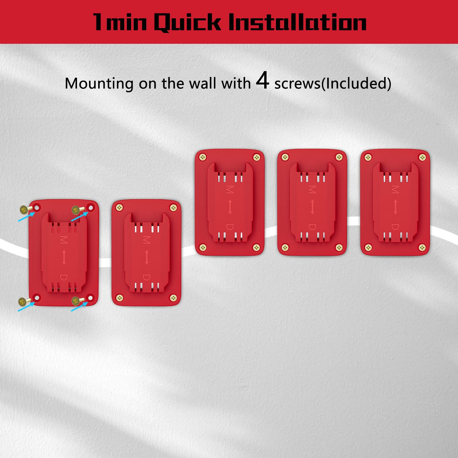 5 Packs Tool Holder Mount Compatible for Milwaukee m18 18v Tools ,Also Fit Compatible for dewalt 20V , 12V Drill Holder ,Hanger (Lot of 5,Red)