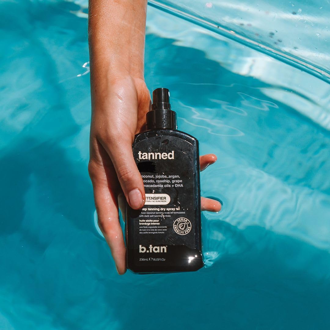 b.tan Tanning Oil | Get Tanned Intensifier Dry Spray - Fast, Dark Outdoor Sun Tanner From Tan Accelerating Actives, Packed with Moisturizing Oils, No SPF, Austrailian Brand, 8 Fl Oz