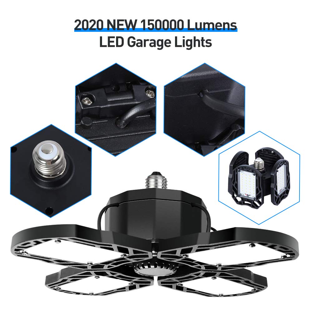 150W Garage Lights,LED Garage Lights-15000LM 6500K Deformable Garage Ceiling Light with 4 Adjustable Panels,LED Shop Light, Triple Glow Light for Garage, Warehouse,WorkshopâŚ