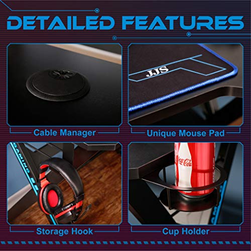 JJS 48" Home Office Gaming Computer Desk with Removable Monitor Stand, X Shaped Large Gamer Workstation PC Table with Cup Holder Headphone Hook Speaker Storage Free Mouse pad, Black