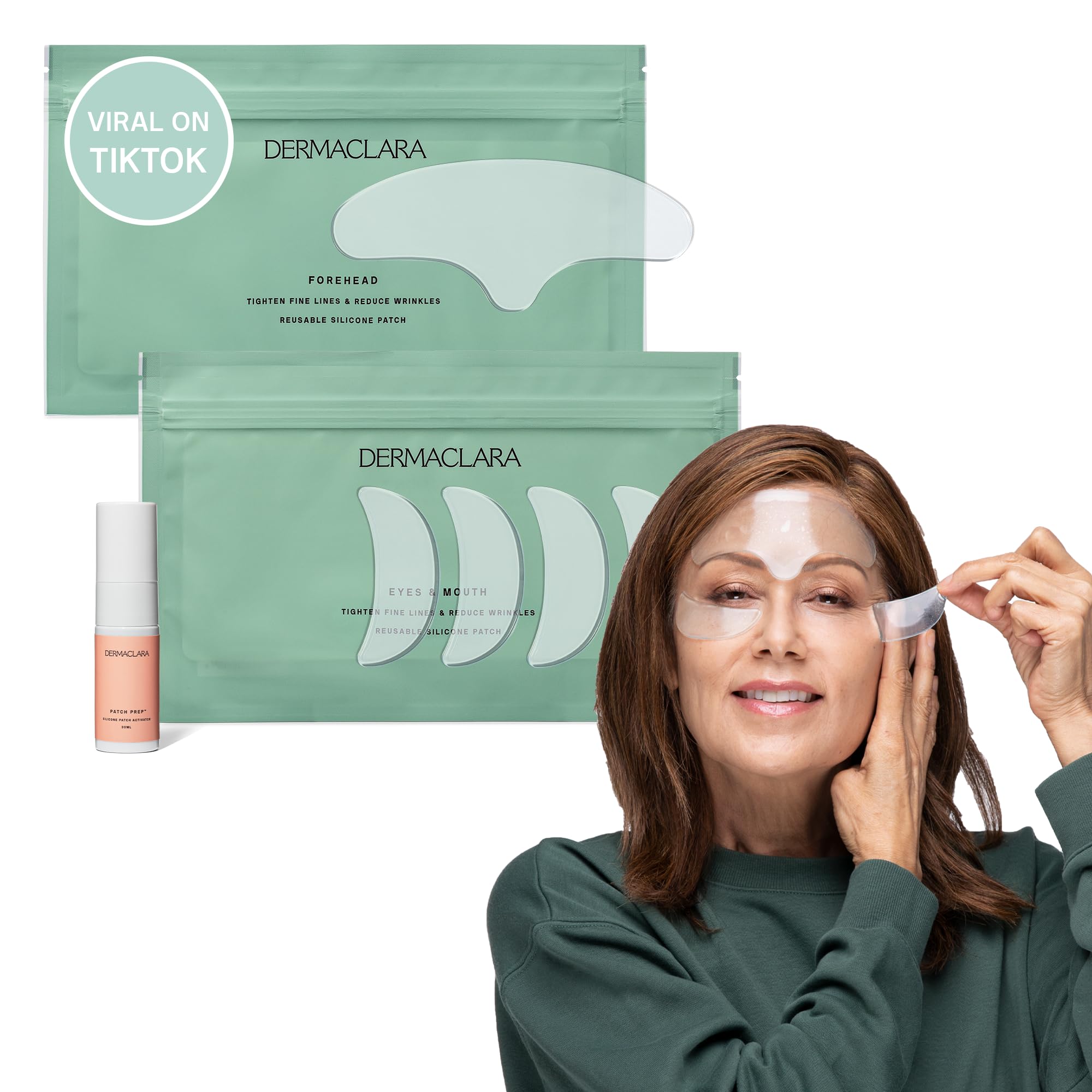 Dermaclara Silicone Facial Patches - Anti-Wrinkle Face Patches for Frown, Smile Lines & Forehead, Reusable Overnight Silicone Wrinkle Pads, Up to 30 Uses - 4 Under Eye Patches & 1 Forehead Patch