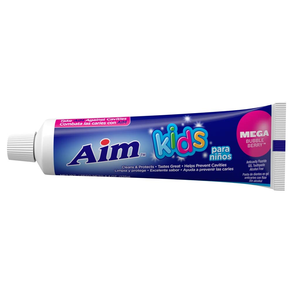 Aim Kids Mega Bubble Berry Fluoride GEL Toothpaste 4.8 Oz (Pack of 6)