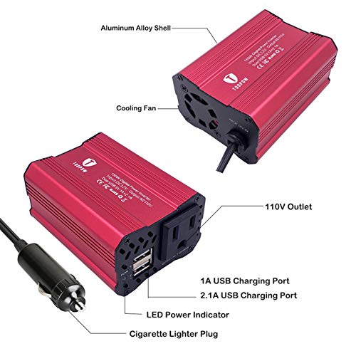 150W Power Inverter/Car Inverter DC 12V to 110V AC with 3.1A Dual USB Car Adapter 1 Outlet Converter Power Inverter