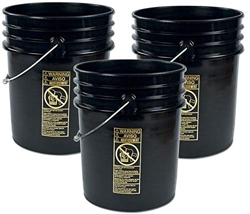 5 Gallon (20L) Plastic Buckets, 3-Pack - Black