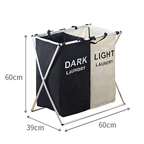 Laundry Hamper Basket Sorter Cart 2 Sections Laundry Bag with Aluminum Frame Waterproof Handles Heavy Duty Rolling Wheels for Dirty Clothes Toys Storage Baskets Bin for Bathroom Bedroom