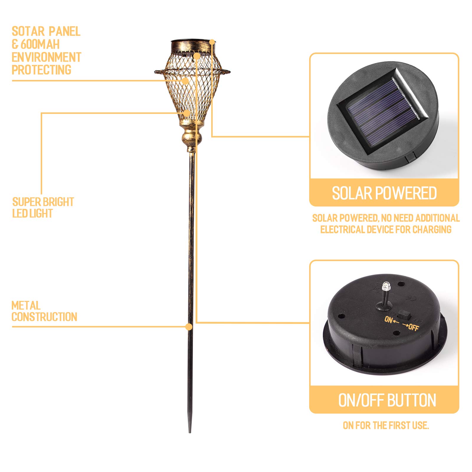 2 Pack Outdoor Solar Lights Pathway Garden Decor Light with Retro Metal Decorative Waterproof Solar-Powered for Pool Party Porch Yard Patio Pond Wedding(pattern1)