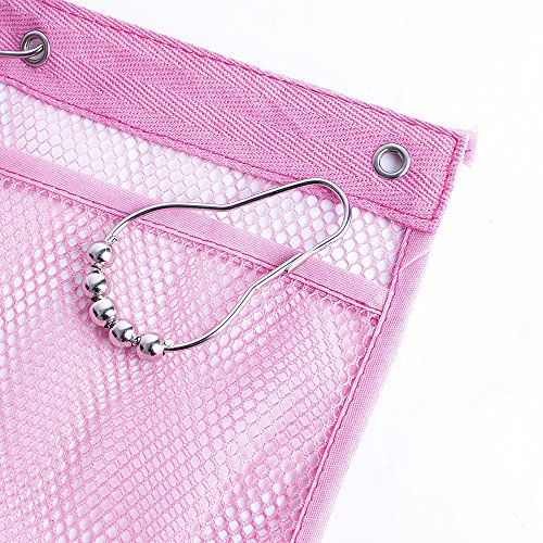 ALYER 6 Storage Pockets Hanging Mesh Shower Caddy,Space Saving Bathroom Accessories and Quick Dry Bath Organizer,Pink