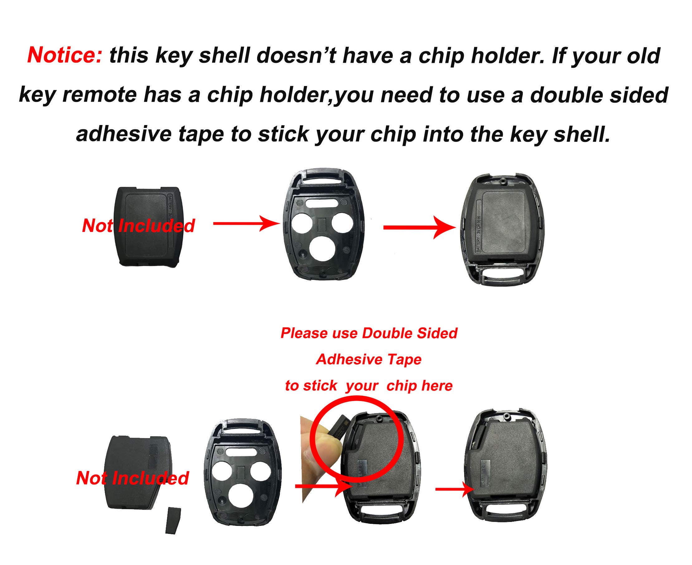1pc Replacement Key Fob Shell Case Fit for Honda 2008-2012 Accord 2006-2013 Civic EX 2009-2015 Pilot 4 Buttons Keyless Entry Remote Car Key Fob Cover Housing Casing