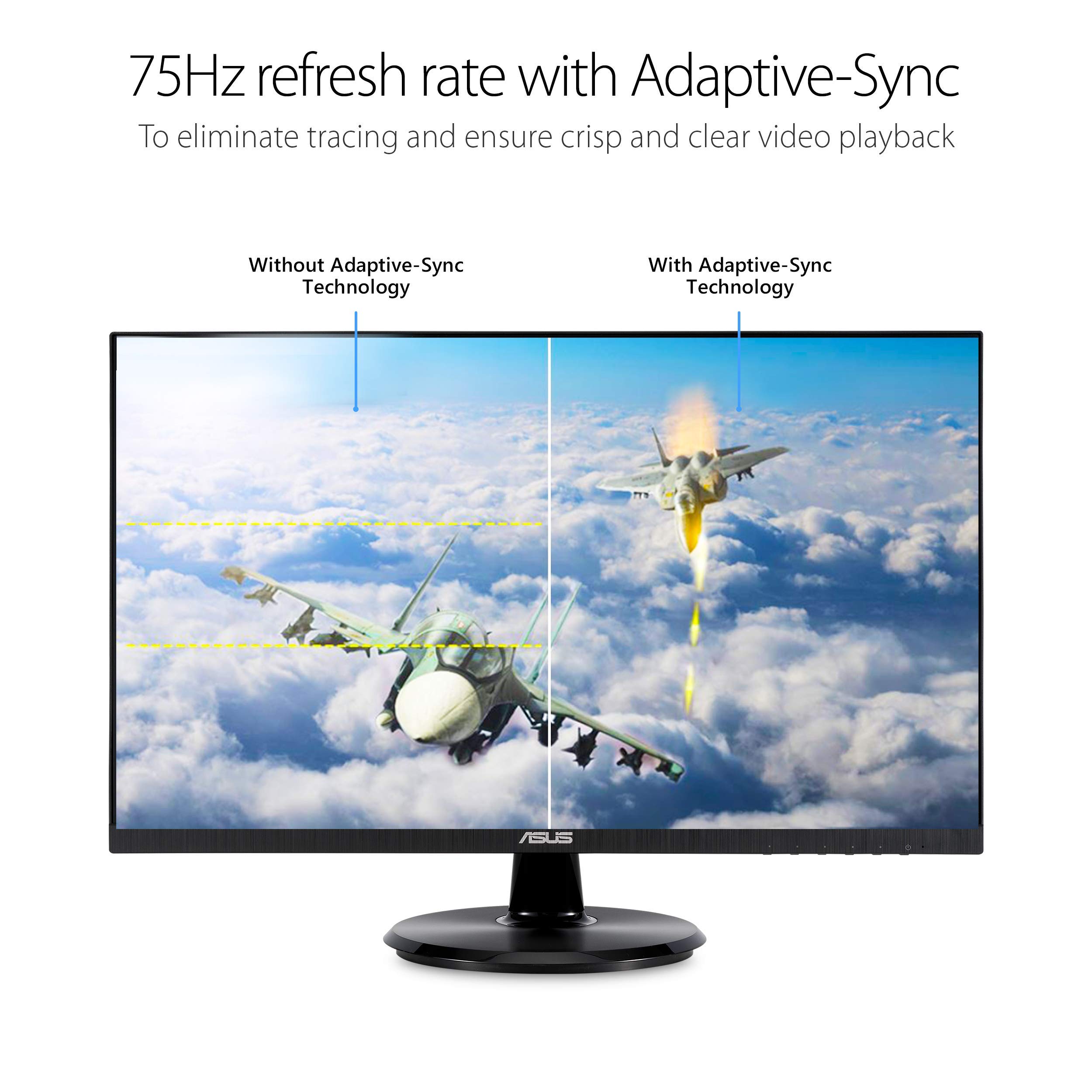 ASUS VA24DQ 23.8” Monitor, 1080P Full HD, 75Hz, IPS, Adaptive-Sync/FreeSync, Eye Care, HDMI DisplayPort VGA, Frameless, VESA Wall Mountable (Renewed)