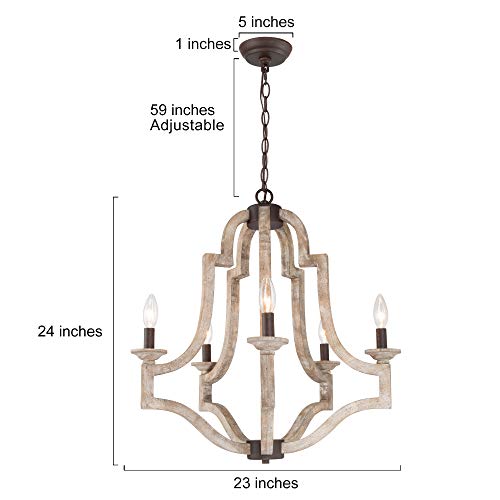 LOG BARN Farmhouse Chandelier, Wood Chandelier Lighting for Kitchen Island, Dining Room, 5-Light, 23β W
