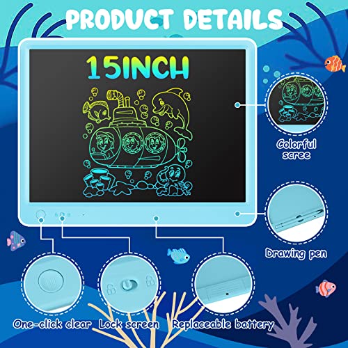 2 Pieces LCD Writing Tablet 15-inch Colorful Screen Drawing Pad Erasable Reusable Electronic Kids Drawing Tablet Kids Drawing Tablet Gifts for 3+ Years Old Girls Boys
