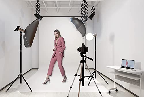 Backdrop Stand with White Backdrop,White Backdrop Stand,White Photo Backdrop with Stand, Polyester White Cloth 6x9 feet Adjustable 8.5x10 Photography Stand 4 Clips