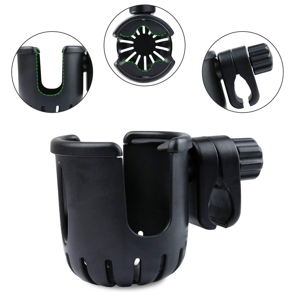 Universal Cup Holders for Bikes and Strollers, Drink Holders for Trolleys and Wheelchairs with 360-degree Rotation (Black, 1 Piece)