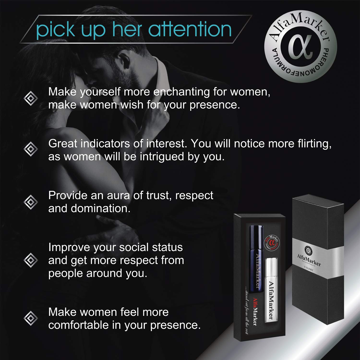 ALFAMARKER Unlimit - Pheromone Cologne for Men - Men`s Pheromone Oil Perfume Set 2x5 ml - Great Holiday Gift - Long-Lasting Scent