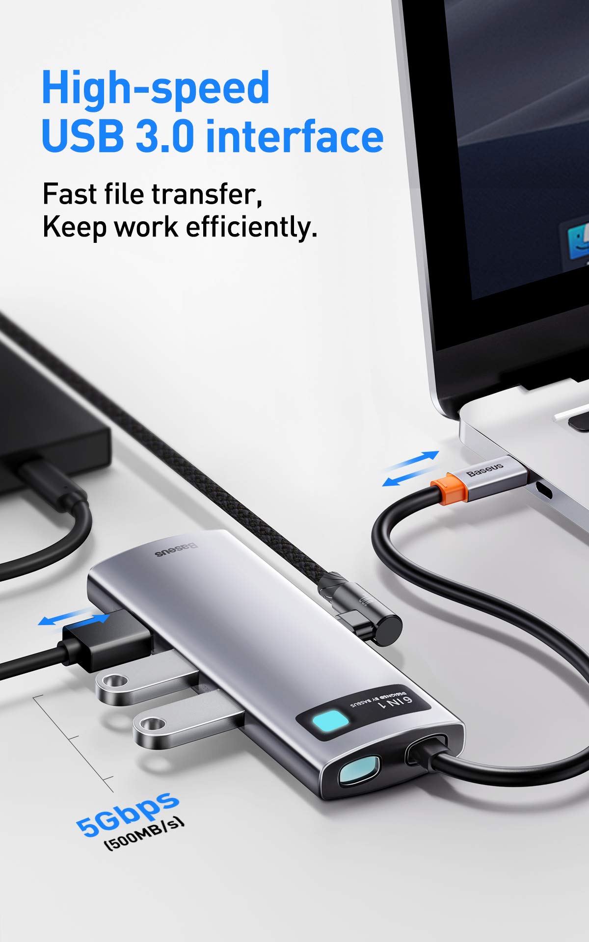 Baseus 6-in-1 USB C Hub, Type C Hub to 4K/30Hz HDMI Adapter with 100W Power Delivery