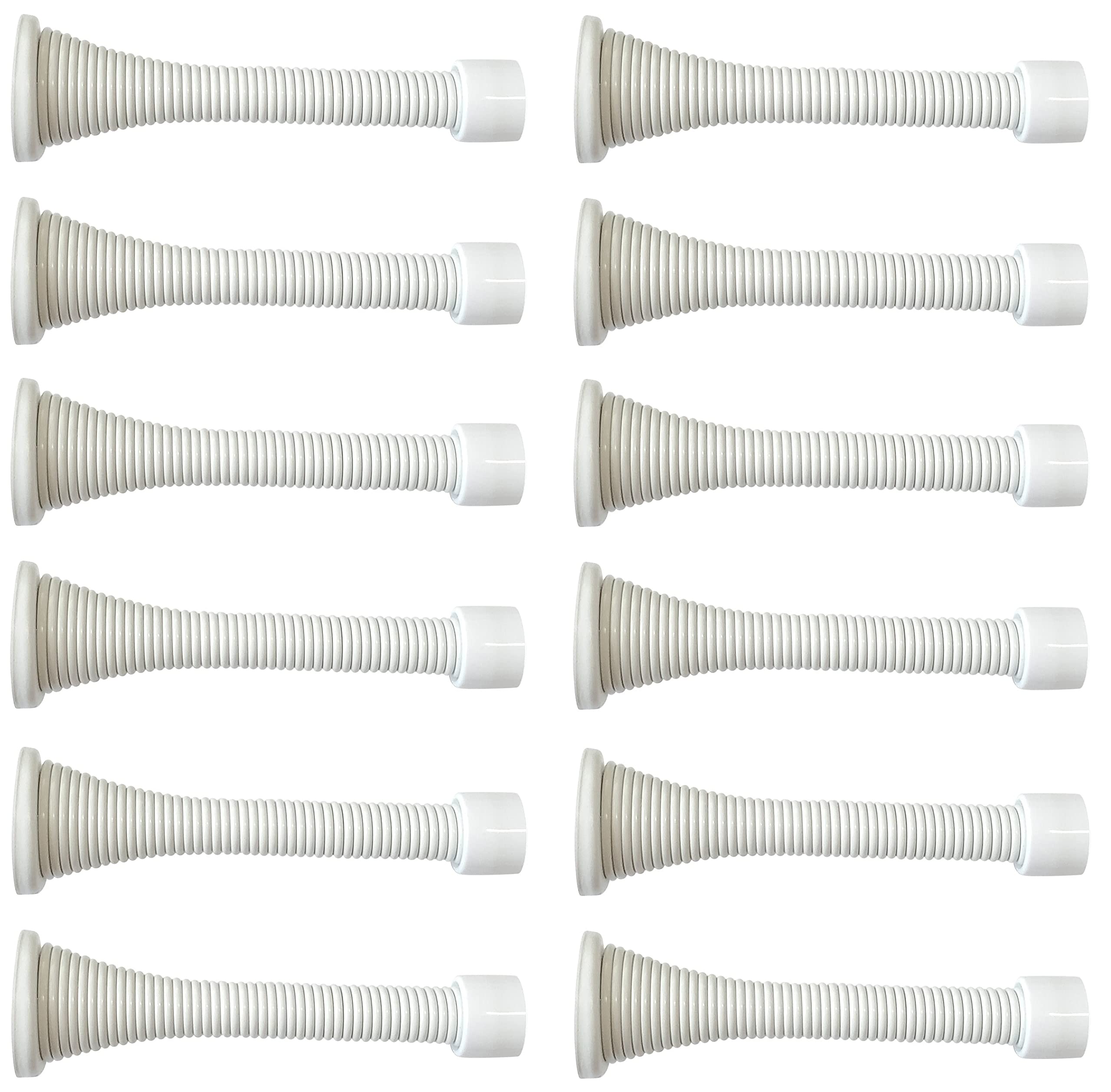 12 Pack Spring Door Stopper 3-1/8" Flexible Heavy Duty Screw-in Stainless Steel with Rubber Bumper (White)