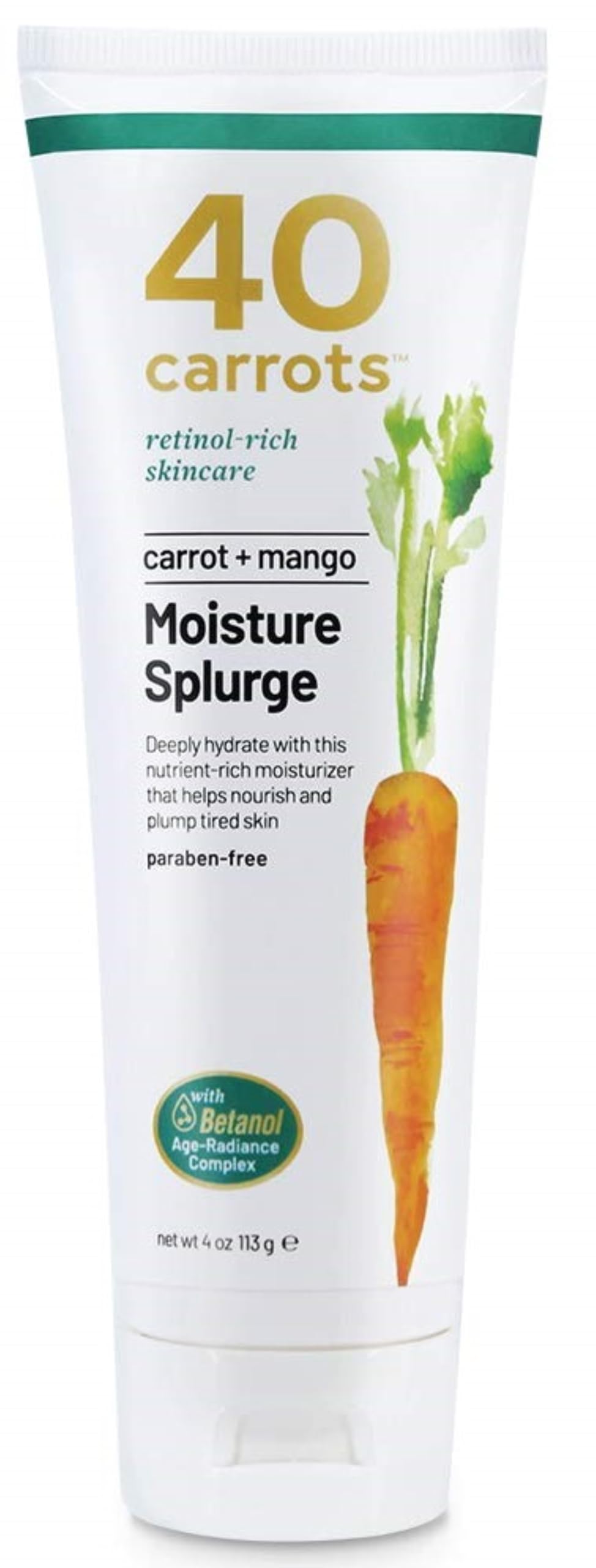 40 Carrots Retinol Rich Face Mango Facial Moisture Splurge Moisturizer - Deeply Hydrating, Helps Nourish, Plump & Brighten Skin | Made in USA, Paraben & Cruelty Free (4oz)