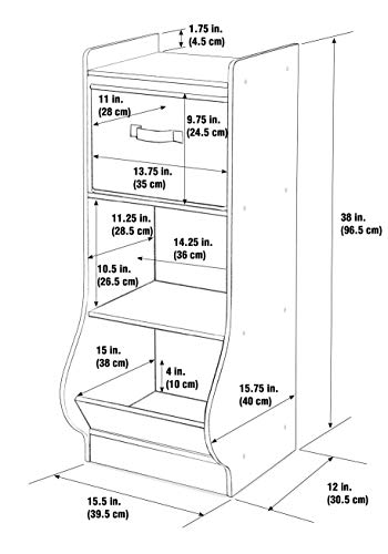 Badger Basket Upright Storage Nook with Reversible Basket, White, Melamine Surface, 2 Shelves, 1 Angled Bin, Customizable Storage Solution for Kids