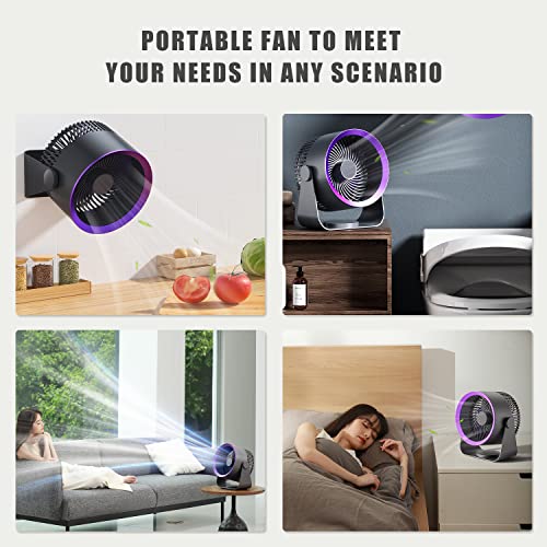 AIBAASAA table fan. Battery operated fan. Quiet home desk fan. Bedside fan. 4000 ma. Up and down 90° adjustable. Three speeds. Portable fan. Suitable for living room, bedroom, kitchen use. (Grey)