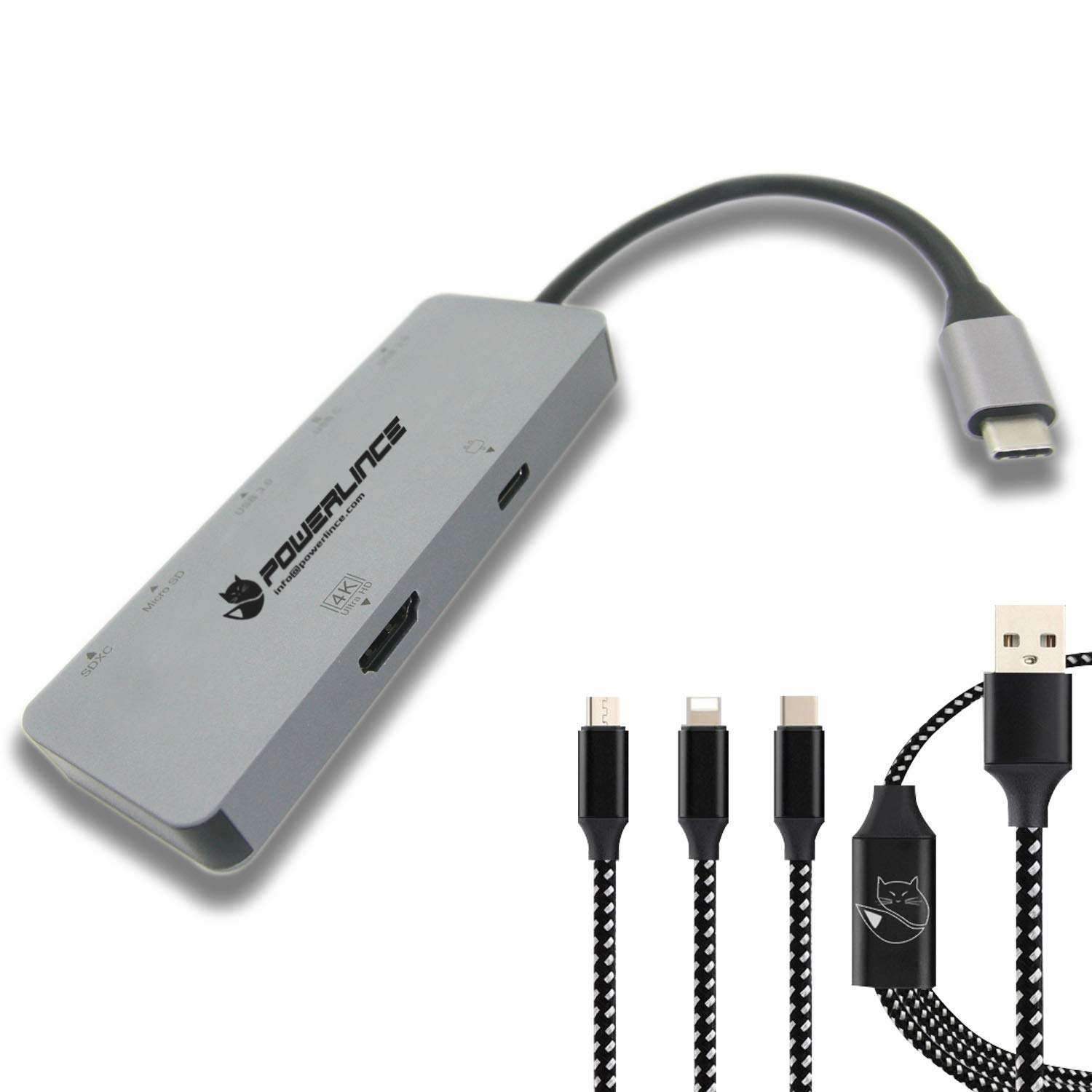 PowerLince USB C Hub, 7 in 1 with Type C Charging Port, 4K HDMI, SD AND MICRO SD/TF Card Reader, 2 USB 3.0 Ports, 1 USB C Port, Compatible for MacBook 2019/2018/2017, ChromeBook, XPS and other laptops
