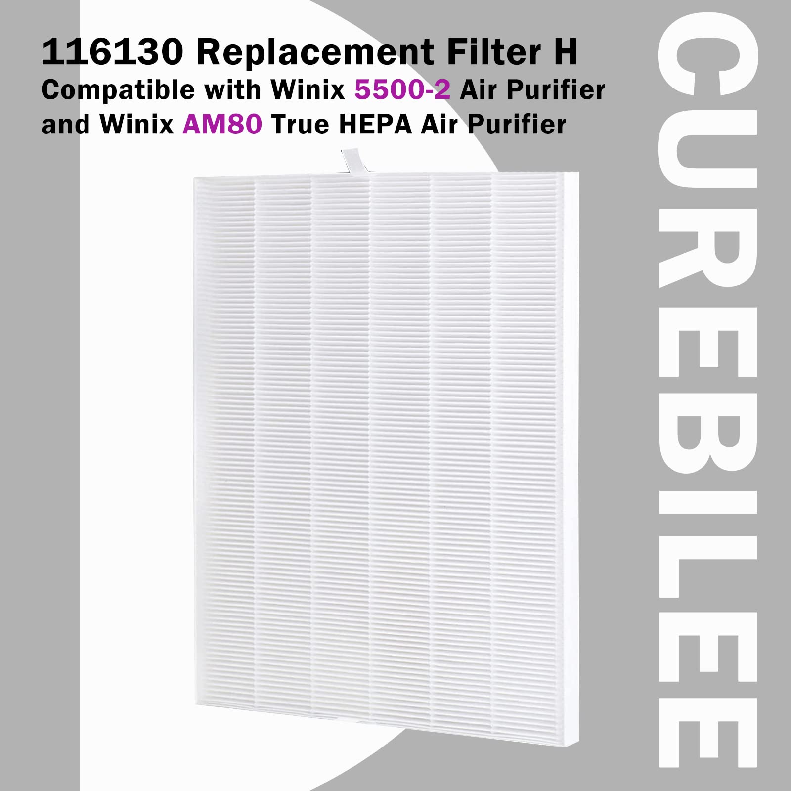 116130 True HEPA Replacement Filter H Compatible with Winix 5500-2 Air Purifier and Models AM80, True HEPA Filter only 2 Pack