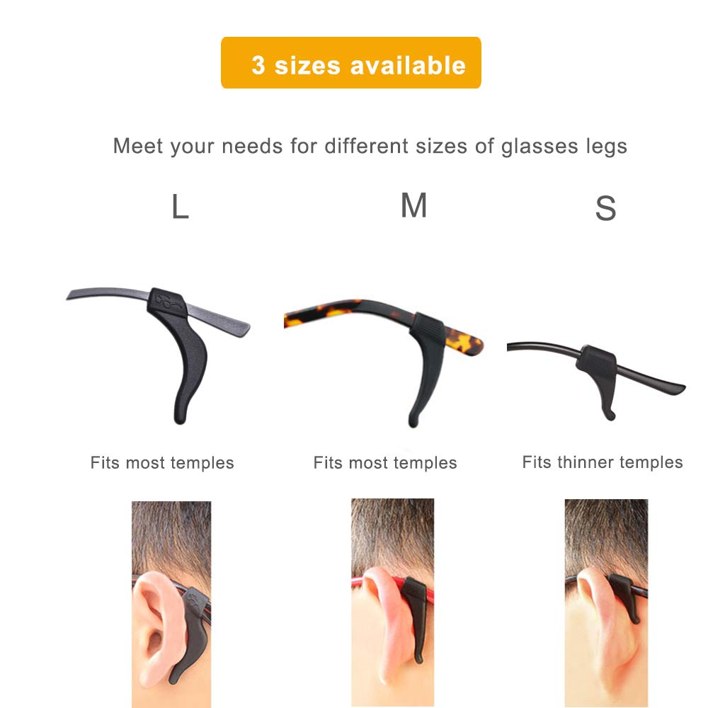 12 Pairs Kids and Adults Sport Eyeglasses Temple Tips Sleeve Retainer, Anti-Slip Eyeglasses Ear Grips,Soft Silicone Ear Hooks, Comfortable Eyeglasses Strap Holders, Eyewear Retainers(Black,Clear)