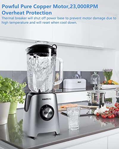 Amateys Quiet Smoothie Blender with 50 Oz Glass Jar,Professional Kitchen Blender for Shakes and Smoothies,Countertop Blender Speed Adjustable for Ice Crush Frozen Fruit Puree Mlikshakes