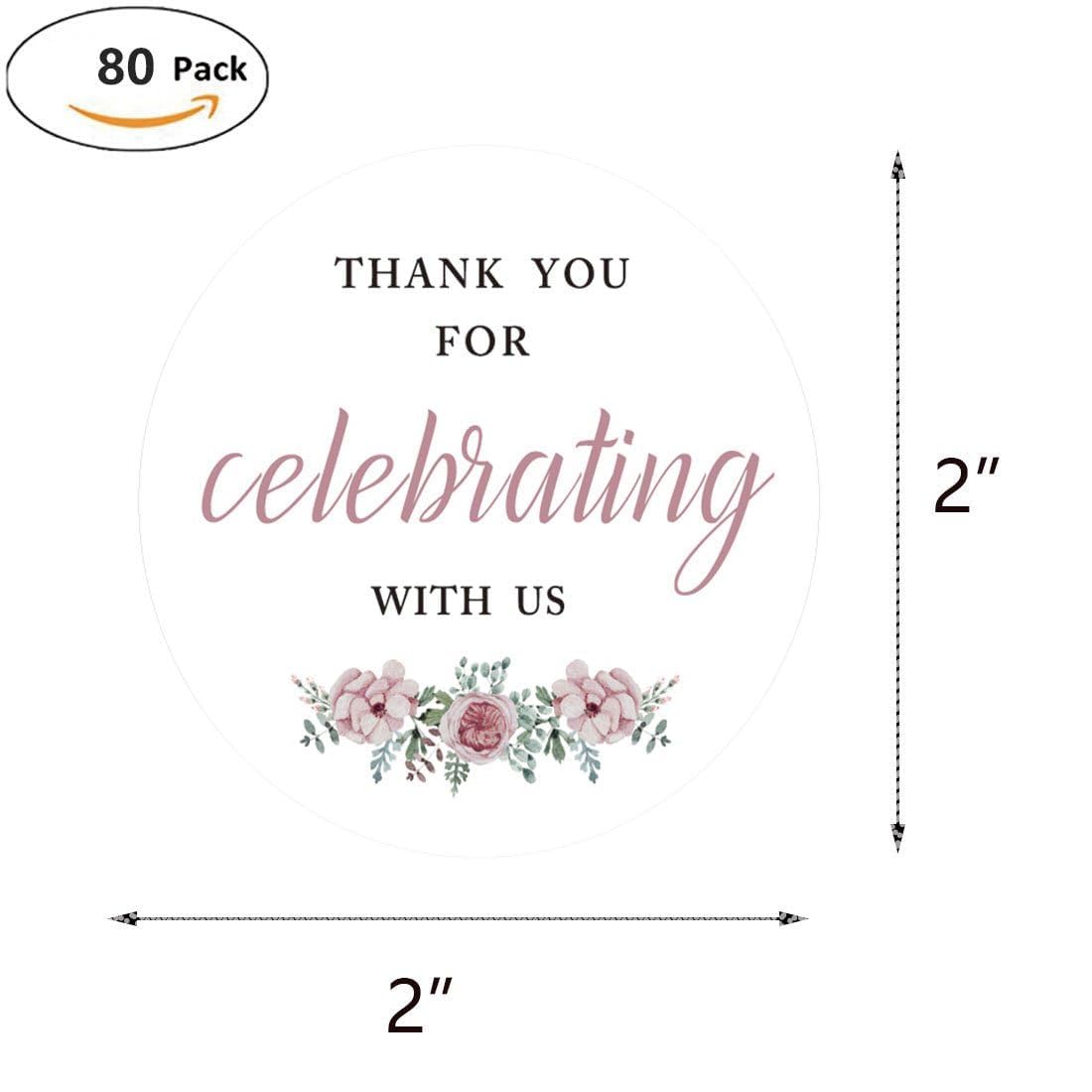 40-pack 2" white floral thank you for celebrating with us label stickers, thank you sticker labels