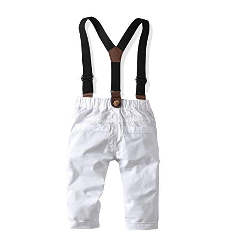 Baby Boys Gentleman Pants Clothing Set Long Sleeves Stripe Shirt+Suspender Pants+Bow Tie Toddler 4Pcs Set (Pink, 4-5T/110)