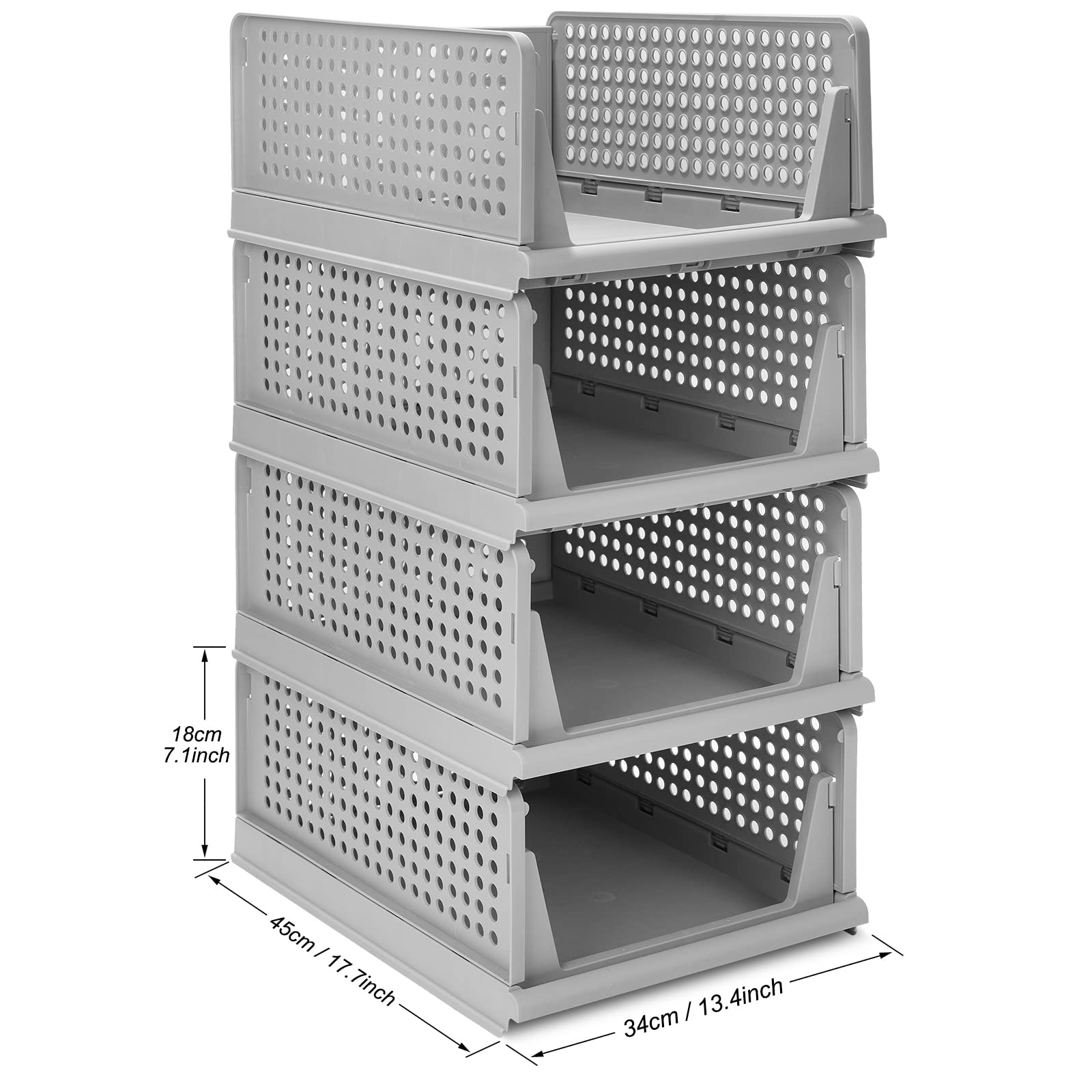 4-Pack Folding Wardrobe Storage Box Plastic Drawer Organizer Stackable Shelf Baskets Clothes Closet Containers Bin Cubes ,Home Office Bedroom Laundry Fold Pull Out Drawer Dividers for Clothes,Toys