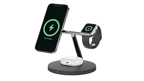 Belkin MagSafe 3-in-1 Wireless Charging Stand (Older 2021 Release) for Apple Watch, iPhone Series, AirPods - Black