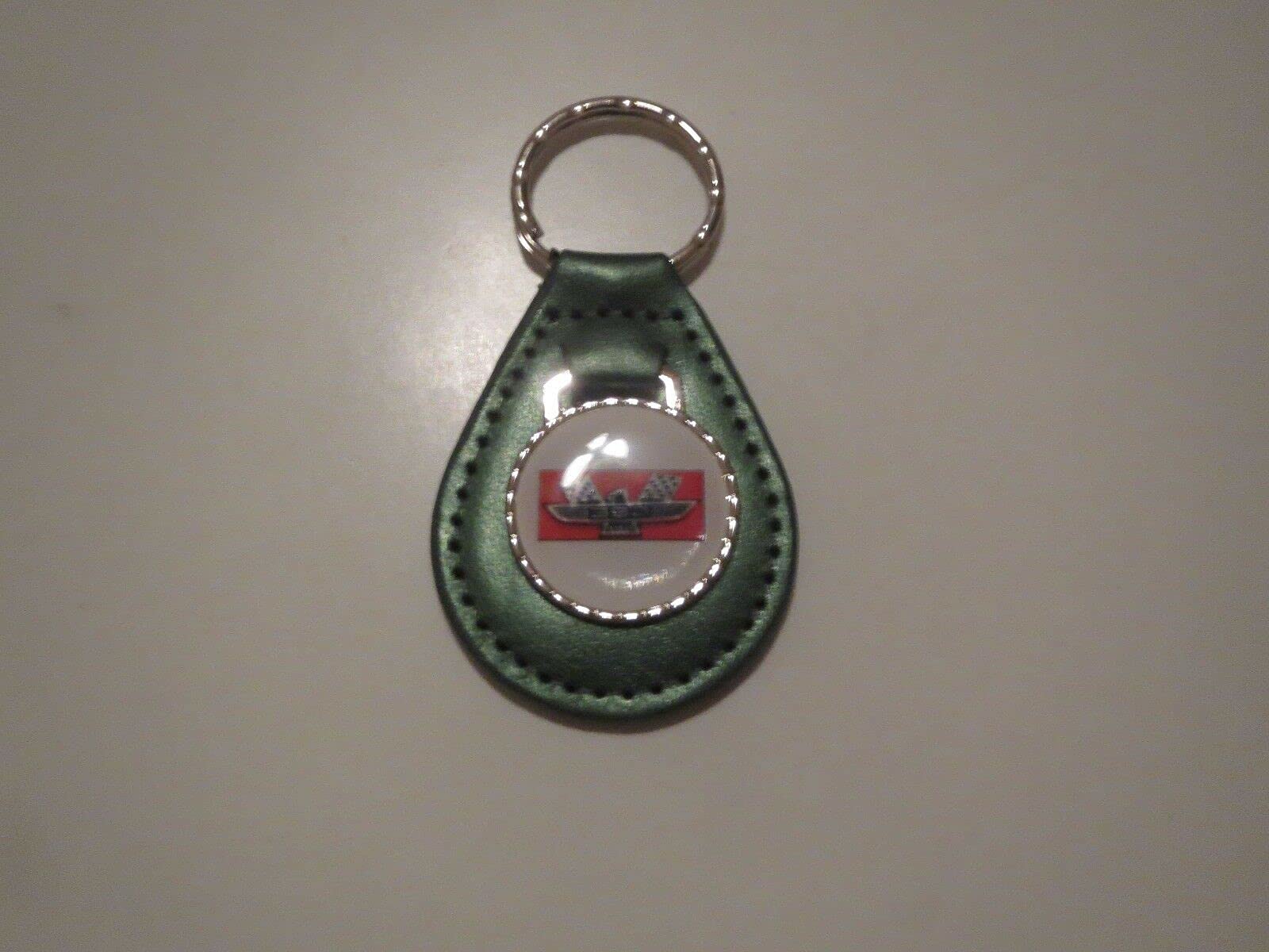 1962 1963 1964 GALAXIE 390 BIRD WHITE RED & GOLD LOGO LEATHER KEYCHAIN - TEAL