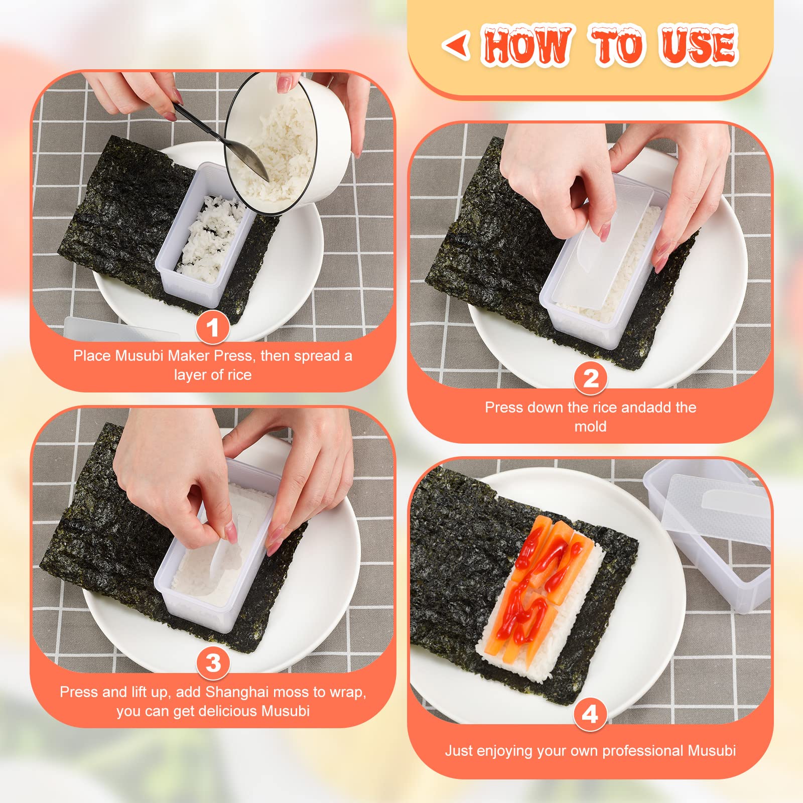 2 Pieces Musubi Mold and Slicer Rectangle White Musubi Maker Kit Safe Luncheon Meat Slicer Musubi Press Mold for Kitchen, Restaurant, Home