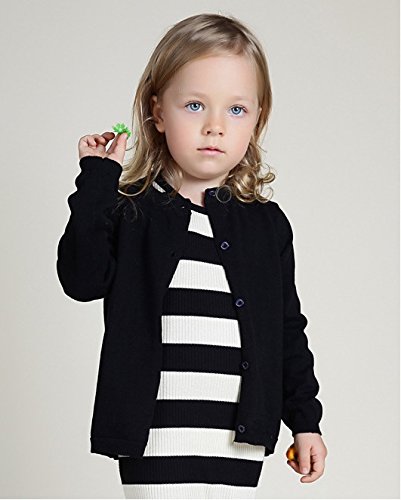 Baby Boys Girls Button-Down Basic Crew Neck Solid Cardigan Toddler Cotton Knit Sweater (2-3 Years, Black)