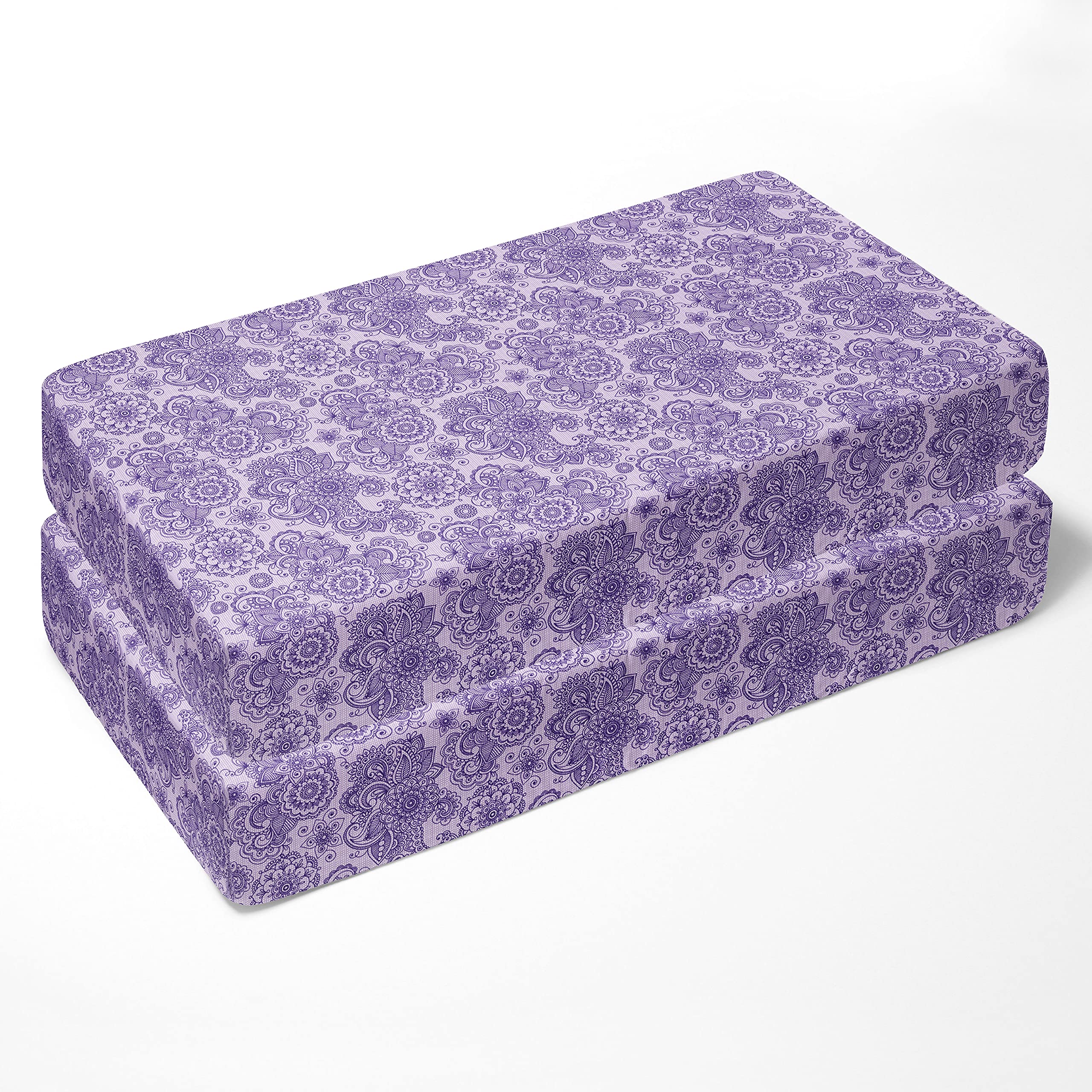 Bacati - 2 Pack Paisley Floral 100 Percent Cotton Percale Universal Baby US Standard Crib/Toddler Bed Fitted Sheets (Lilac Purple Scroll)