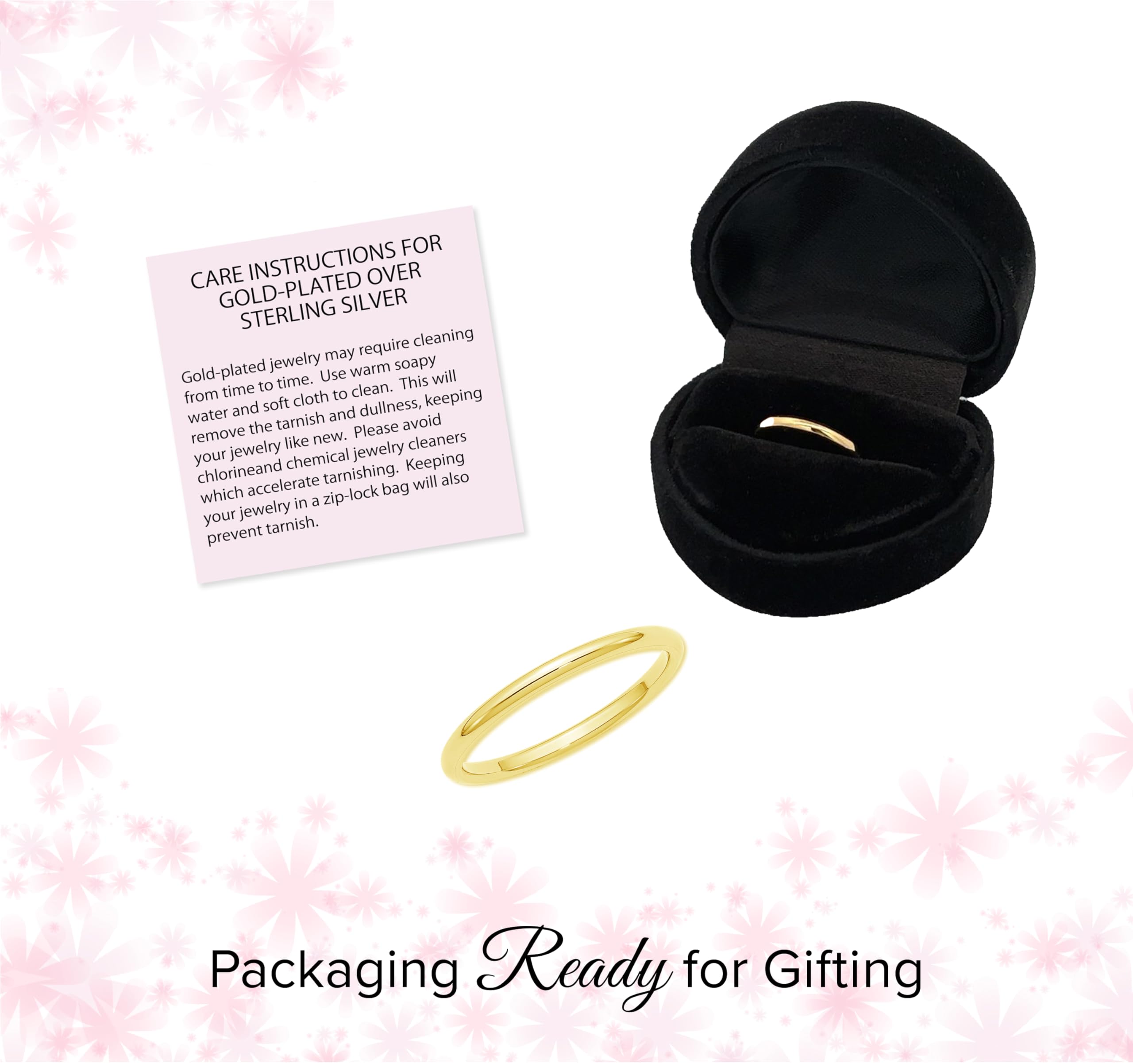 14K Gold-Plated over Sterling Silver 2mm Band Baby Ring for Toddlers and Little Girls Jewelry Gift (Size 2)