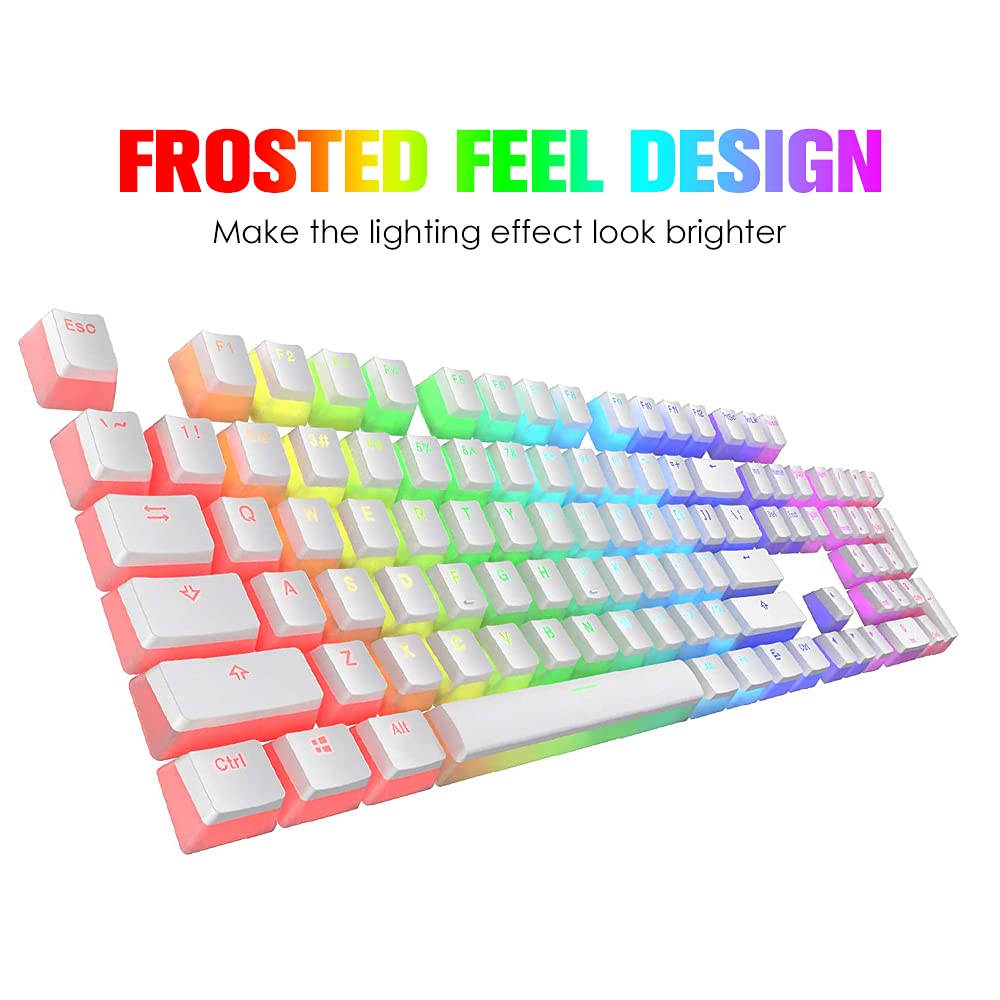 MANBASNAKE Pudding Keycaps Double Shot PBT Keycap Set with Translucent Layer,for 104 87 61 Keys RGB Backlit Mechanical Keyboards,OEM Profile,US Layout-White