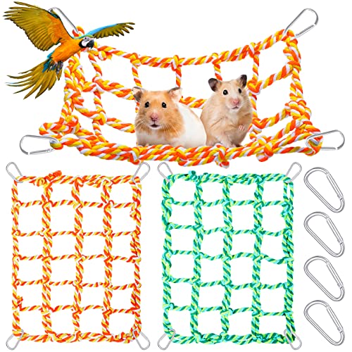 2 Pieces Bird Rope Net Hamster Rat Rope Net Small Animal Rope Net Bird Climbing Ladder Rope Bridge Pet Rat Ferret Activity Toy for Small Animal Habitat Decor and Play (Multi Color, 11 x 7.8 Inch)