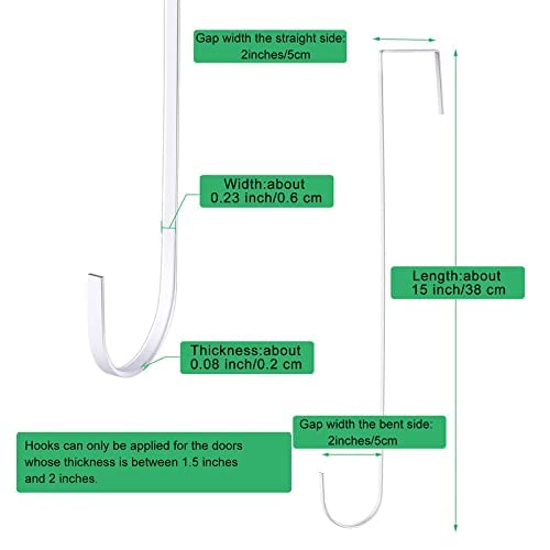 15 Inch Wreath Hanger Hooks Over Door Metal Hooks Practical Clothes Towel Hanger Hooks for Christmas Front Door Decorations (White,4 Pieces)