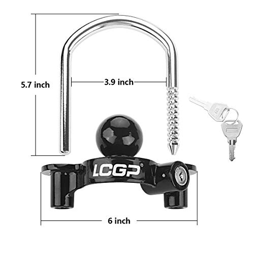 LCGP Black Trailer Hitch Coupler Lock with 2 Keys, Universal Coupler Lock, Adjustable Storage Security, Heavy-Duty Steel.