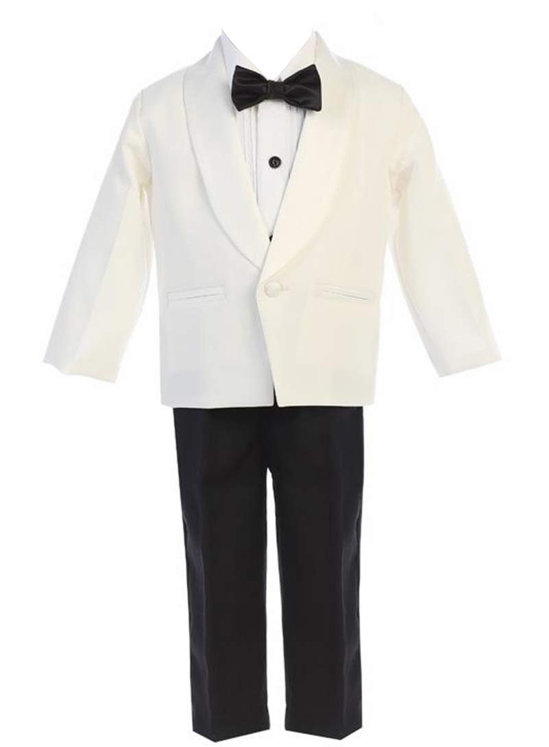Baby Boys Ivory Jacket Black Pants Shirt Bowtie Tuxedo Ring Bearer Suit Size L (12-18 Months)