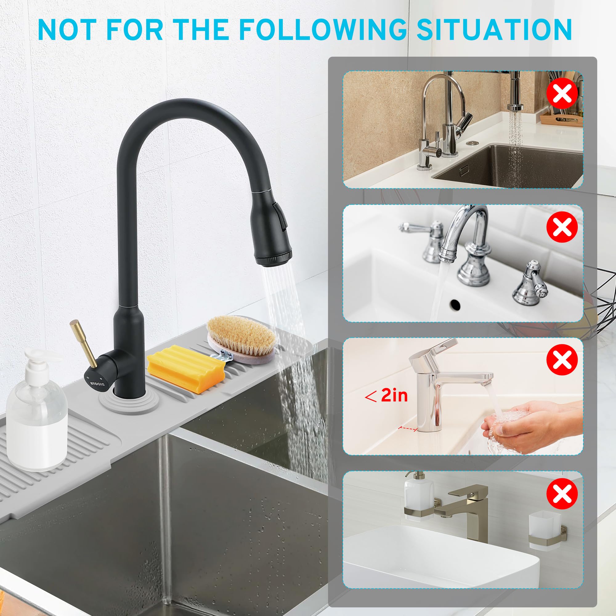 24 Inch Longer Kitchen Sink Splash Guard,Silicone Mat for Faucet 5° Slope Draining Mat for Kitchen Sink Faucet Drying Mat Drip Mat Protectors for Kitchen Sink(Grey 24.0" x 5.5")
