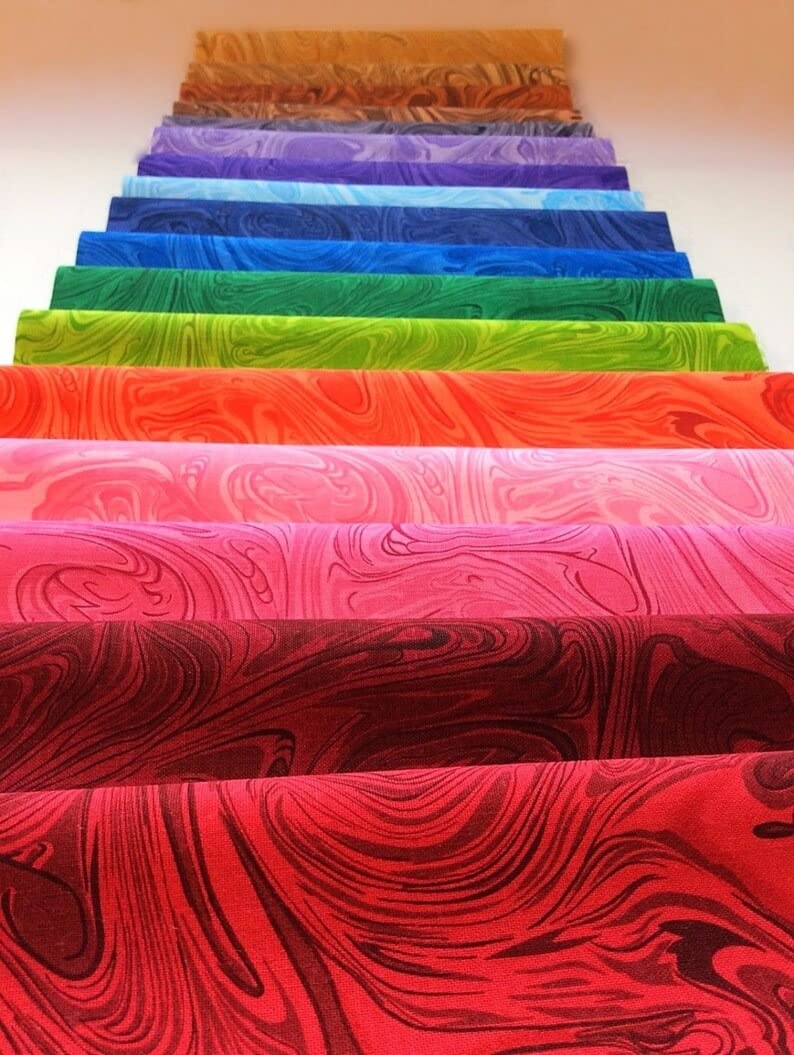 17 Pieces Fabric Cute, Beautiful 2.5 inch Rainbow Swirl Jelly Roll, Cute 100% Cotton Fabric Quilting Strips 2.5"